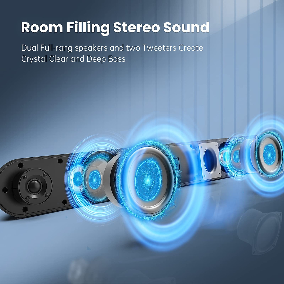 Soundbar, BESTISAN 80 Watts TV Sound Bar Home Theater Speaker with HDMI, Optical, RCA, AUX Port, Bluetooth 5.0, Movie/Music/Dialogue Audio Mode, Enhanced Bass Technology, Bass Adjustable, 2023 Version