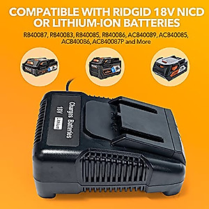 Wokyy 18 Volt Dual Chemistry Battery Charger R86092 R86091 Replacement for Ridgid 18V NiCad or Lithium Ion Battery R840083, R840085, R840086, R840087, R840089 and More