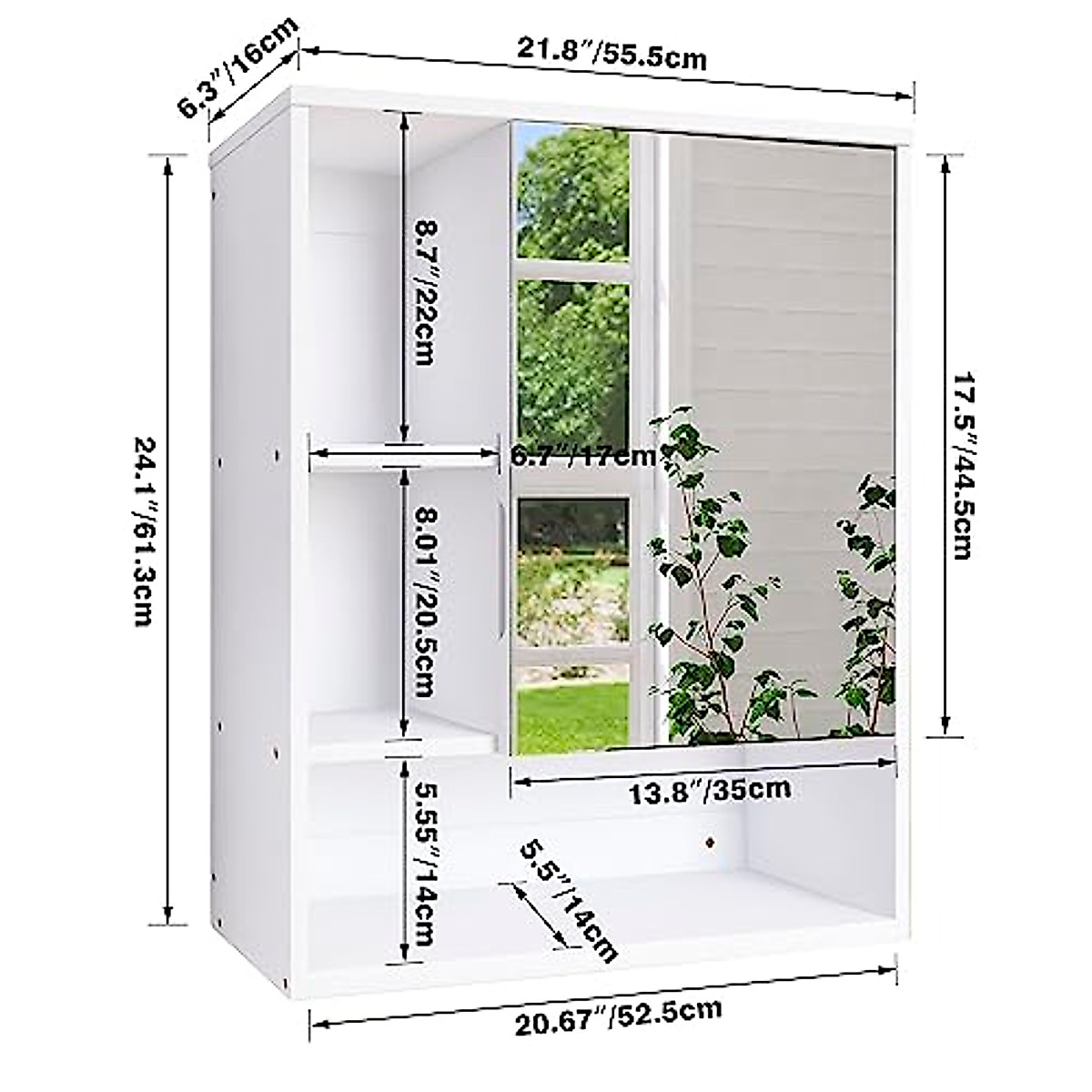 SMIBUY Bathroom Mirror Cabinet Wall Mounted, Bamboo Space Saver Medicine Cabinet, Wall Hanging Over Toilet Storage Cabinet with Mirror Door and Adjustable Shelf (White)