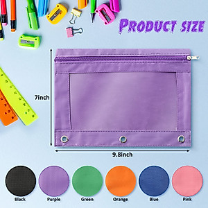 Marspark 48 Pieces 3 Ring Pencil Pouch Bag Bulk Zipper Pouches for 3 Ring Binder with Clear Window for Pencil Cases Office Supplies(Multicolor)