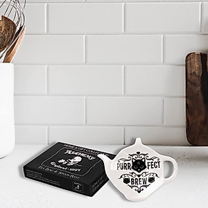 Pacific Giftware Purrfect Brew Spoon and Tea Bag Rest, Collectible Gothic China Utensil Dish, 4.33 Inches x 3.27 Inches x 0.71 Inches, 0.17 LBS