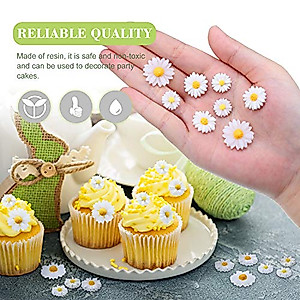 Hicarer 50 Pieces Flatback Resin Daisy Flowers Daisy Flower Epoxy Charms Mini Decorated Daisies Artificial with Storage Box for DIY Craft Cloth Pen Box Home Decoration, 3 Sizes (White and Yellow)