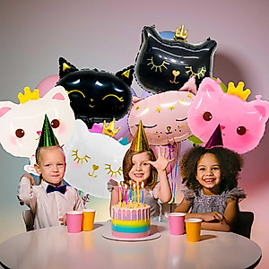 Crown Cat Foil Balloons Cat Balloons Pink White Cute Cat Balloons for Child Kitten Pet Theme Cartoon Baby Shower Wedding Kids Birthday Party Supplies (6pcs)