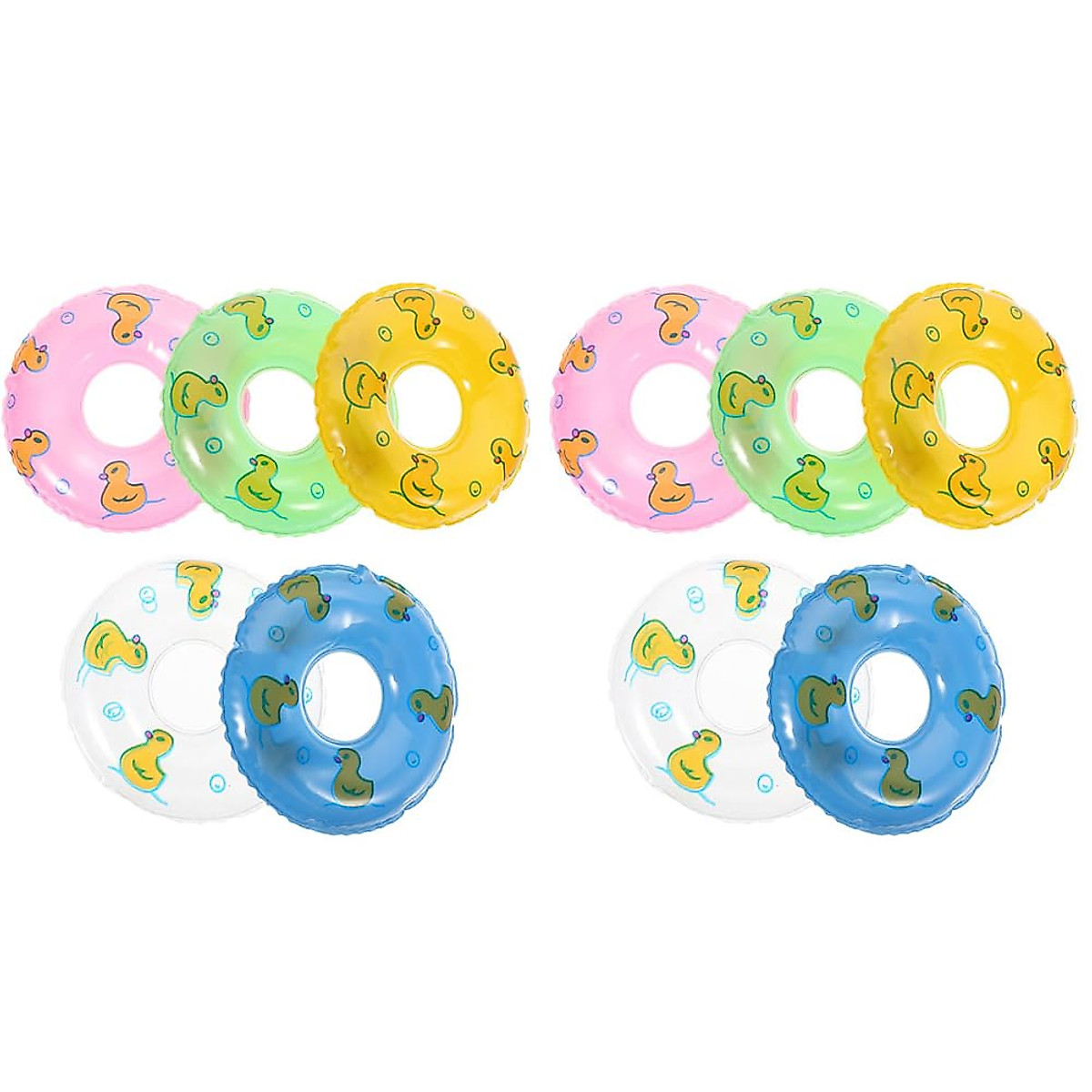 LOGOFUN 10pcs Mini Swimming Ring Inflatable Swim Ring Duck Pattern Small Swim Rings Toy Adorable Swimming Rings for Doll House Accessories - Multicolored