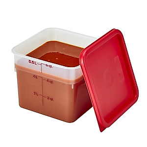 Lumintrail Cambro 6 Quart CamSquare Plastic Storage Container, Translucent, and Red Lid, Bundle with a Measuring Spoon Set (6SFSPP190), BPA Free Plastic