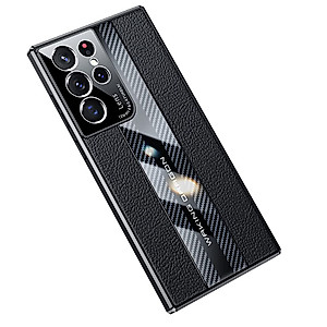 Samsung Galaxy s23 Ultra case Slim TPU Carbon Fiber & Leather Silicone Cover para Compatible with s23Ultra 6.8 inch 5G 2023 Camera Protection Shockproof Phone Case (Black)