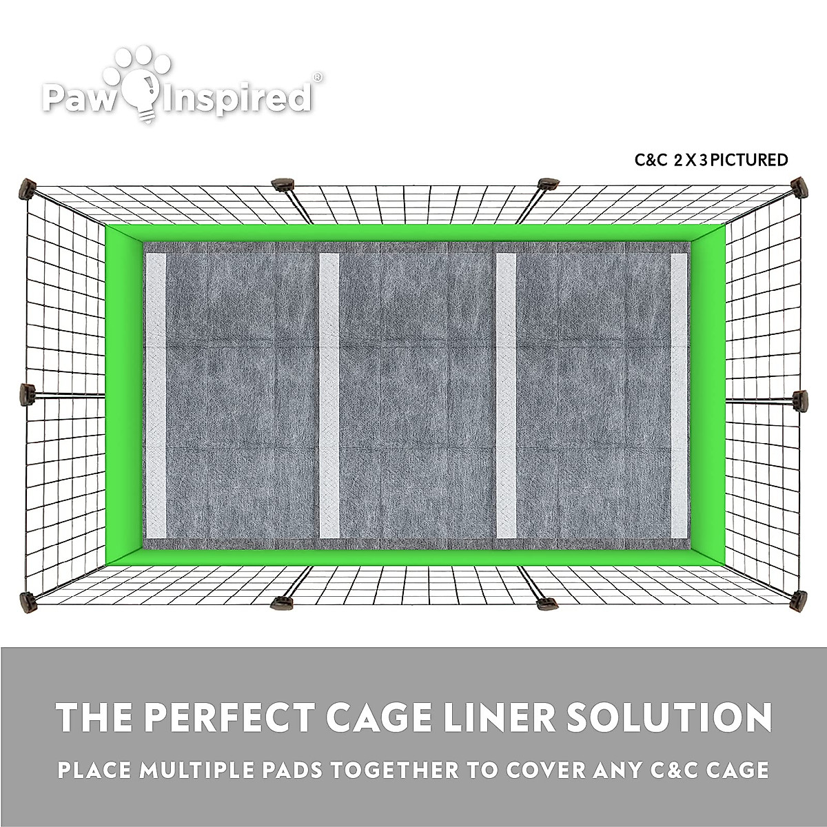 Paw Inspired Disposable Guinea Pig Cage Liners | Bamboo Charcoal Odor Controlling | Super Absorbent Liners Pee Pads for Ferrets, Rabbits, Hamsters, and Small Animals (28" x 17" (C&C 2 x 1), 8 Count)