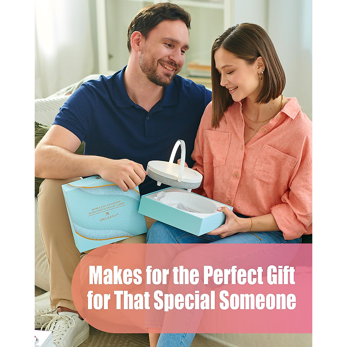 BELMAK Bedside Lamp with Wireless Charger, Phone Charging Lamps for Bedroom, Speaker Lamp Bluetooth Wireless, 6 in 1 Touch Bedside Lamp, Unique Gifts for Women, Dad, Mom, Men Birthday Gift Ideas