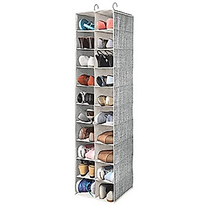 mDesign Soft Fabric Closet Organizer - Holds Shoes, Handbags, Clutches, Accessories - Large, 20 Shelf Over Rod Hanging Storage Unit - Black/Cream