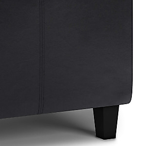SIMPLIHOME Avalon 42 Inch Wide Contemporary Rectangle 2 Tray Storage Ottoman in Midnight Black Vegan Faux Leather, For the Living Room, Entryway and Family Room