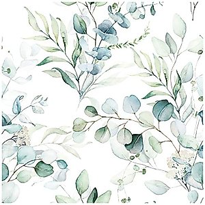 HAOKHOME 93042 Peel and Stick Wallpaper Green/White Eucalyptus Leaf Floral Wall Mural Home Nursery Boho Decor 17.7in x 9.8ft