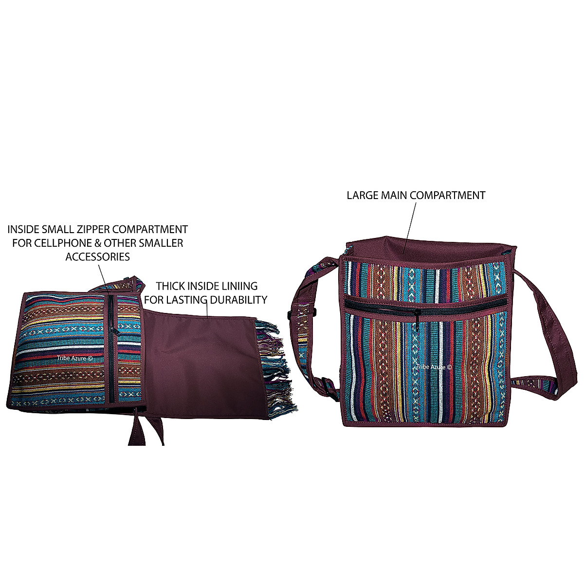 Tribe Azure Woven Adjustable Strap Shoulder Bag Hobo Messenger Women Fashion Handbag Unique Roomy Tassel (Woven Blue)