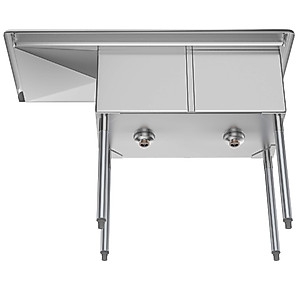 KoolMore 2 Compartment Stainless Steel NSF Commercial Kitchen Prep & Utility Sink with 2 Drainboards - Bowl Size 15" x 15" x 12", Silver, Left Drainboard