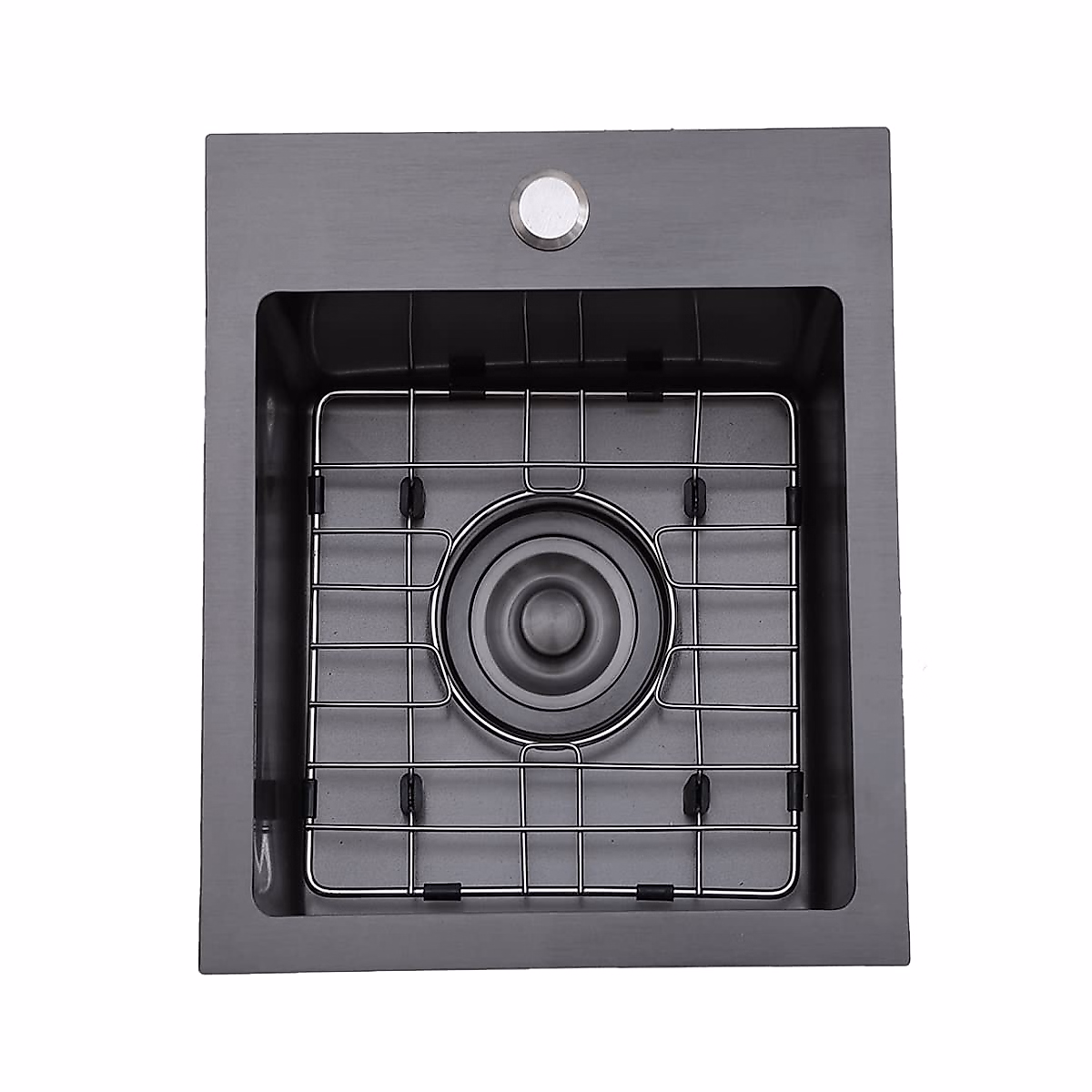 VCCUCINE Black Bar Sink Drop in, 13 x 15 Inch Topmount RV Small Kitchen Sink, Handmade Stainless Steel Wet Bar Sink, Outdoor Single Bowl Prep Sink with Dish Grid & Drain