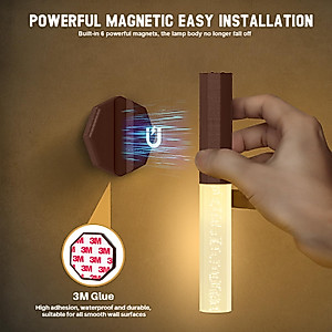 Ni-SHEN Motion Sensor Night Light Indoor with 3 Color Mode, Rechargeable Powerful Magnetic Body Wall Light Led Hallway Light, Battery-Operated Wooden Wall Sconce for Hallway, Stairway (Bubble)