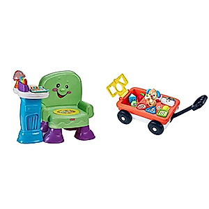 Fisher-Price Laugh & Learn Song & Story Learning Chair, Green & Laugh & Learn Pull & Play Learning Wagon, Pull-Toy Wagon with Music, Lights, and Learning Songs for Babies & Toddlers Ages 6-36 Months