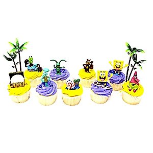 Spongebob Squarepants 11 Piece Birthday Cupcake Topper Set Featuring 2" to 3" Cupcake Toppers of Squidward, Sandy Cheeks, Patrick Star, Mr. Krabs, Plankton, Gary and More