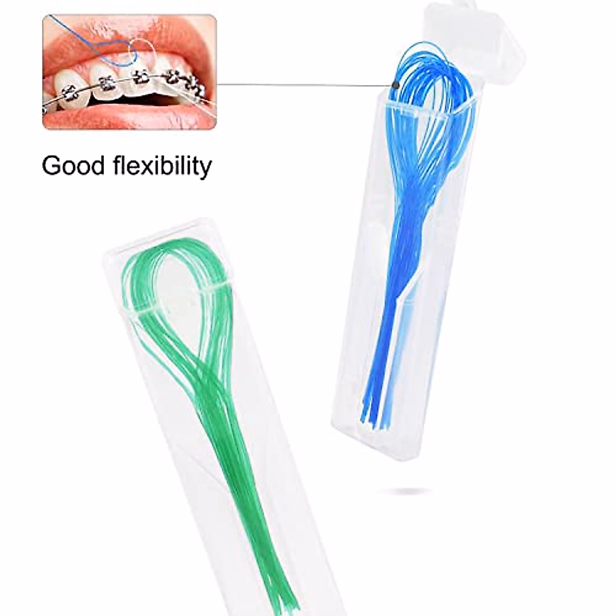 FreshDear Floss Threaders for Braces, Bridges, and Implants, Green 100 Counts and Blue 100 Counts (Pack of 4, Total 200 Counts)