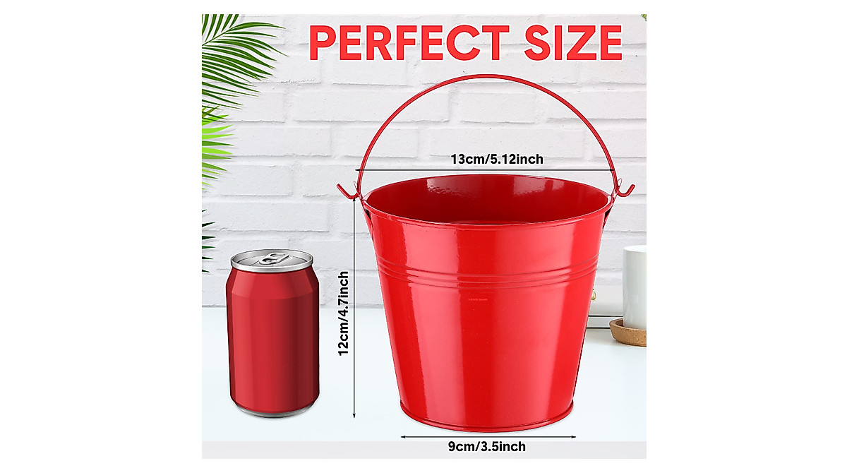 24 Pcs Mini Red Metal Buckets - Versatile Decor & Utility