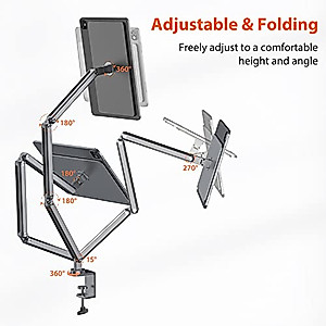 KU XIU Magnetic iPad Pro 12.9 Stand, Foldable Arm Tablet Holder for Working and Drawing, Multi-Node Adjustable Premium Portable iPad Mount Only for iPad Pro 12.9 3rd/4th/5th/6th Generation-Gray