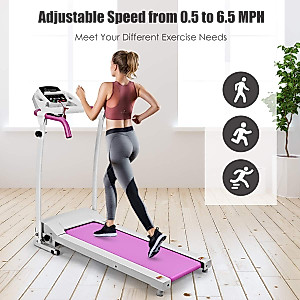 Goplus 800W Folding Treadmill Electric Motorized Power Fitness Running Machine with LED Display and Mobile Phone Holder Perfect for Home Use (Pink)