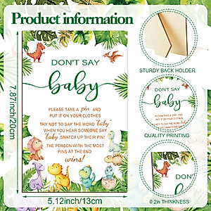 Patelai 321 Pcs Baby Shower Games Supplies, 5 Sets (50 Cards Each) Activities Cards with 20 Pencils 1 Don't Say Baby Sign 50 Clothespin(Dinosaur)