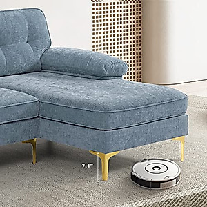 RYONGII 82.7" Convertible Sectional Sofa Chenille L Shaped Retro Couch with Chaise Reversible 4-Seat Sofa Sectional Couch Sets for Apartment, Machine Washable Cover,Easy to Assemble, Light Blue