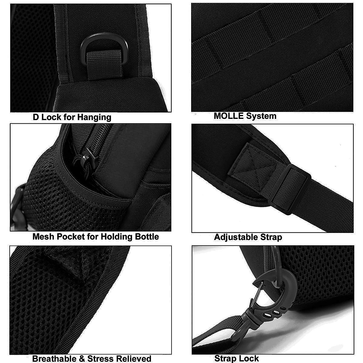 BraveHawk OUTDOORS Sling Chest Bag, 900D Nylon Tactical MOLLE Compact Crossbody Hiking Cycling Pack (Black)