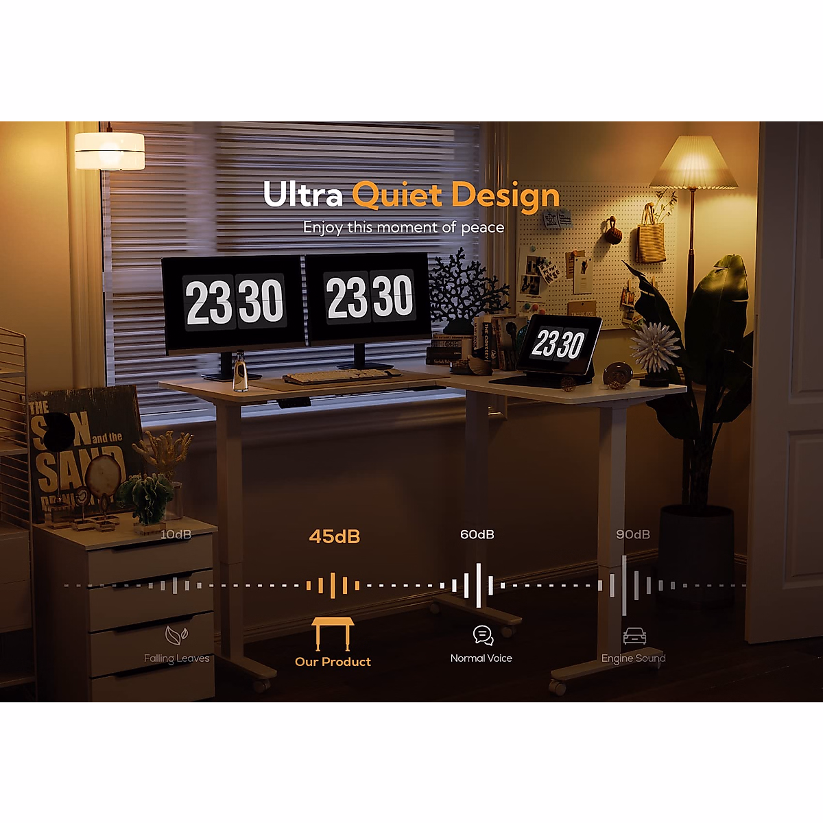 Claiks Triple Motor L Shaped Standing Desk, 63 x 55 inch Corner Stand Up Desk, Adjustable Height Desk with Splice Board, White Frame/White Top