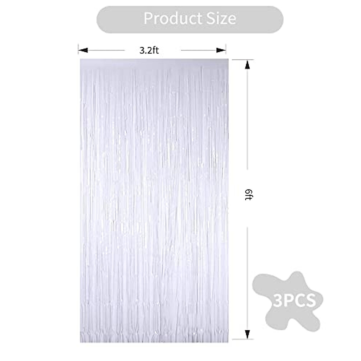 3Pcs White Metallic Tinsel Foil Fringe Curtains,3.28ft x 6.56ft White Photo Booth Backdrop Streamer,Photo Booth Props,for Party Door Wall Curtains Bachelorette Birthday, Christmas,New Year Decorations