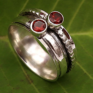 Goyal Exports Silver Spinner Band Ring Solid 925 Sterling Silver Garnet Spinner Band Meditation Ring Handmade For Men Women SRG155 (US-8)