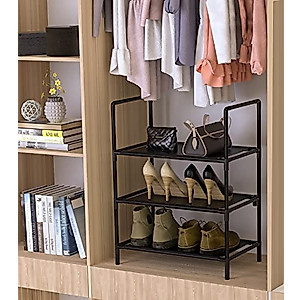 AwadeWhy Shoe Rack 3 Tiers, Narrow Shoe Rack, 3 Tier Shoe Organizer, Sturdy Black Metal Non-woven Expandable Rack, Small Shoe Rack for Storage Kids Men Entryway Closet Bedroom