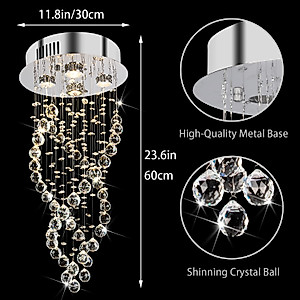 Luxury Crystal Ceiling Light Fixture, Modern Spiral Raindrop Crystal Chandelier 4-Lights Flush Mount Lamp Crystal Ceiling Lighting for Dining Room, Bedroom, Living Room, Foyer, Staircase of CRYSTOP