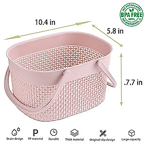 rejomiik Portable Shower Caddy Basket, Plastic Organizer Storage Tote with Handles Blue+Pink