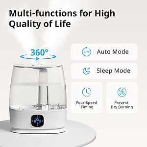 TASIGOK Humidifiers for Bedroom Home, 6L Cool and Warm Mist Air Humidifier for Large Room Baby Nursery, 50H Easy Clean and Top Fill, Quiet with Ultrasonic, Essential Oils, Auto Mode, for House, Plants