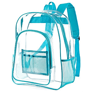 Clear Backpack Heavy Duty with Reinforced Straps, Side Pockets for Kids, Boys, Girls, School - Turquoise,Teal