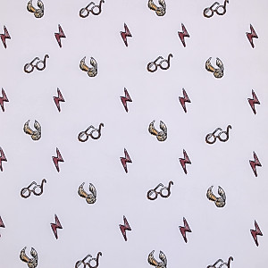 Warner Brothers Harry Potter White, Red, and Gold Lightning Bolt, Golden Snitch, and Glasses Nursery Fitted Crib Sheet