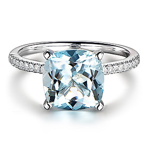 Promise Gemstone natural Aquamarine 14K White Gold Inlay 0.15ct Diamond in South Africa Wedding Engagement Ring For Women