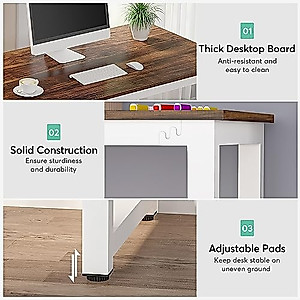 Tribesigns 78 Inches Computer Desk, Extra Large Two Person Office Desk with Shelf, Double Workstation Desk for Home Office (Brown/White)