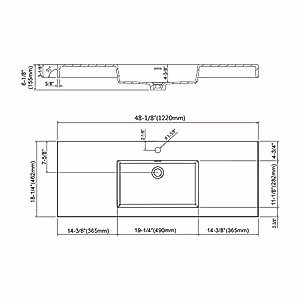 Dowell Single Topmount Bathroom Vanity Basin - White Resin, 48 x 18