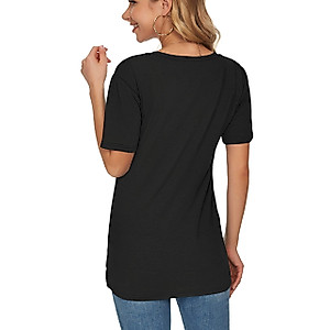 TODOLOR Summer T Shirts for Women Tunic Tops for Leggings Short Sleeve Loose Blouse Plus Size Black 3XL