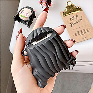 LUCKESSA Creative Cool Cartoon Anime Girl Kamado Nezuko Character Earphone Case for AirPods 1/2, Soft Silicone Strong Protection Wireless Charging Earbud Cover Protective Skin