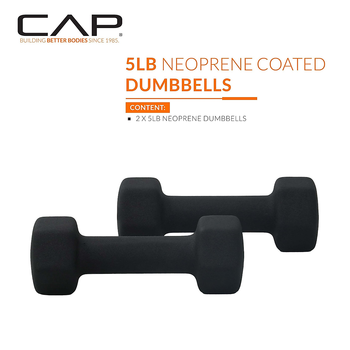 CAP Barbell Neoprene Dumbbell Weights, 5 lb Pair, Black