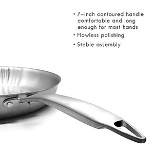 Fortune Candy 8-Inch Fry Pan with Lid, 3-ply Skillet, 18/8 Stainless Steel, Dishwasher Safe, Induction Ready, Silver