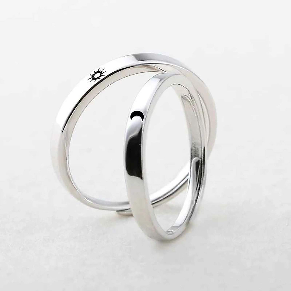 Couples Sun and Moon Ring Adjustable Matching Rings I Love You Letter Engraved Wedding Band for Women and Men (2pcs, one Size),Rose Gold,White,Purple