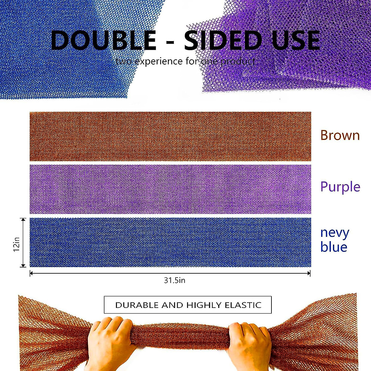 Yiclick Exfoliating African Net Sponge - Exfoliating Body Scrubber Exfoliator, Exfoliating Washcloth Towel, Exfoliate Rags Wash Cloth Loofah Sponge for Body Scrub, Back Scrubber (Purple+Browm+Blue)