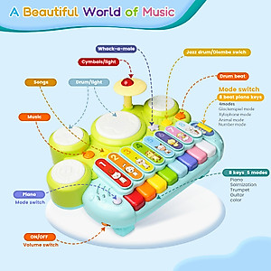 Kids Drum Set for Toddlers: Ohuhu 5 in 1 Baby Musical Instruments Musical Toys Children Drum kit Xylophone Microphone Piano Early Educational Learning Toy for Ages 18+ Months Girls Boys