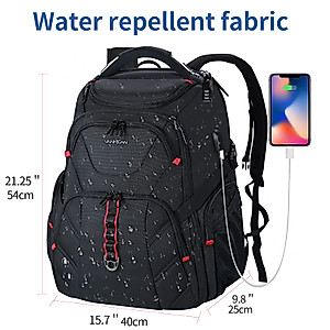 VANKEAN 17.3'' Travel Laptop Backpack TSA Friendly, Water Resistant Anti Theft Extra Large Backpack with RFID Pockets College Backpacks with USB Port for Men Women School Business Work Bag, Black