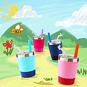 Housavvy Kids Toddler Straw Cups,4 Pack 8 oz,Toddler Smoothie Cups Spill Proof Insulated Kids Stainless Steel Cups Tumbler with Lids Silicone Straws,BPA Free