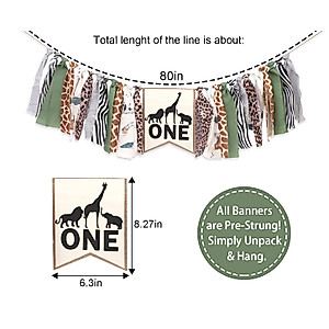 Jungle Safari High Chair Banner for Baby - Wild One for Baby Safari Party Decor,1st Birthday Party Banner for Photography Props,One Birthday Banner for Baby Showers